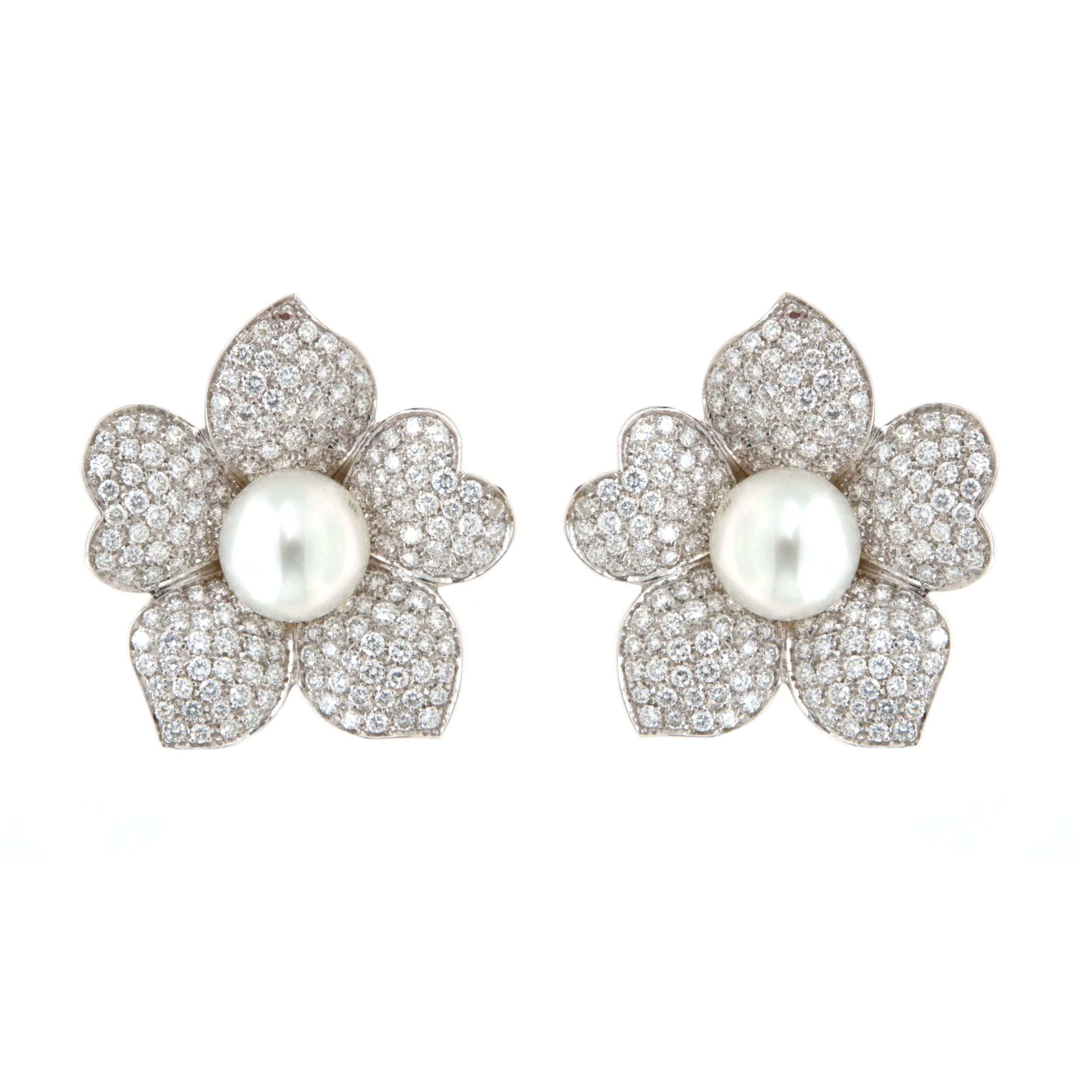 Orecchini Perle 12mm Fiore Pavè Diamanti Crivelli - Oroshop
